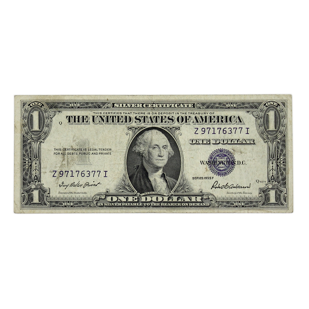 USA 1935F $1 Note, FR #1615, Priest-Anderson, Silver Certificate, VF – Colonial Acres Coins