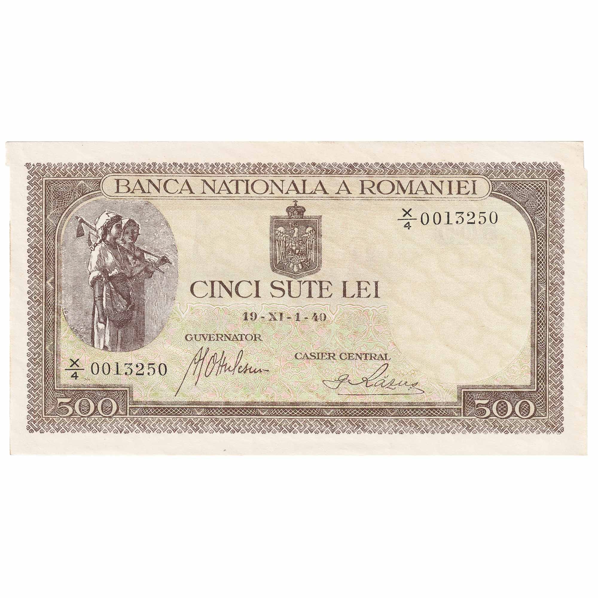Romania 1940 500 Lei Note, Pick #51a, UNC – Colonial Acres Coins