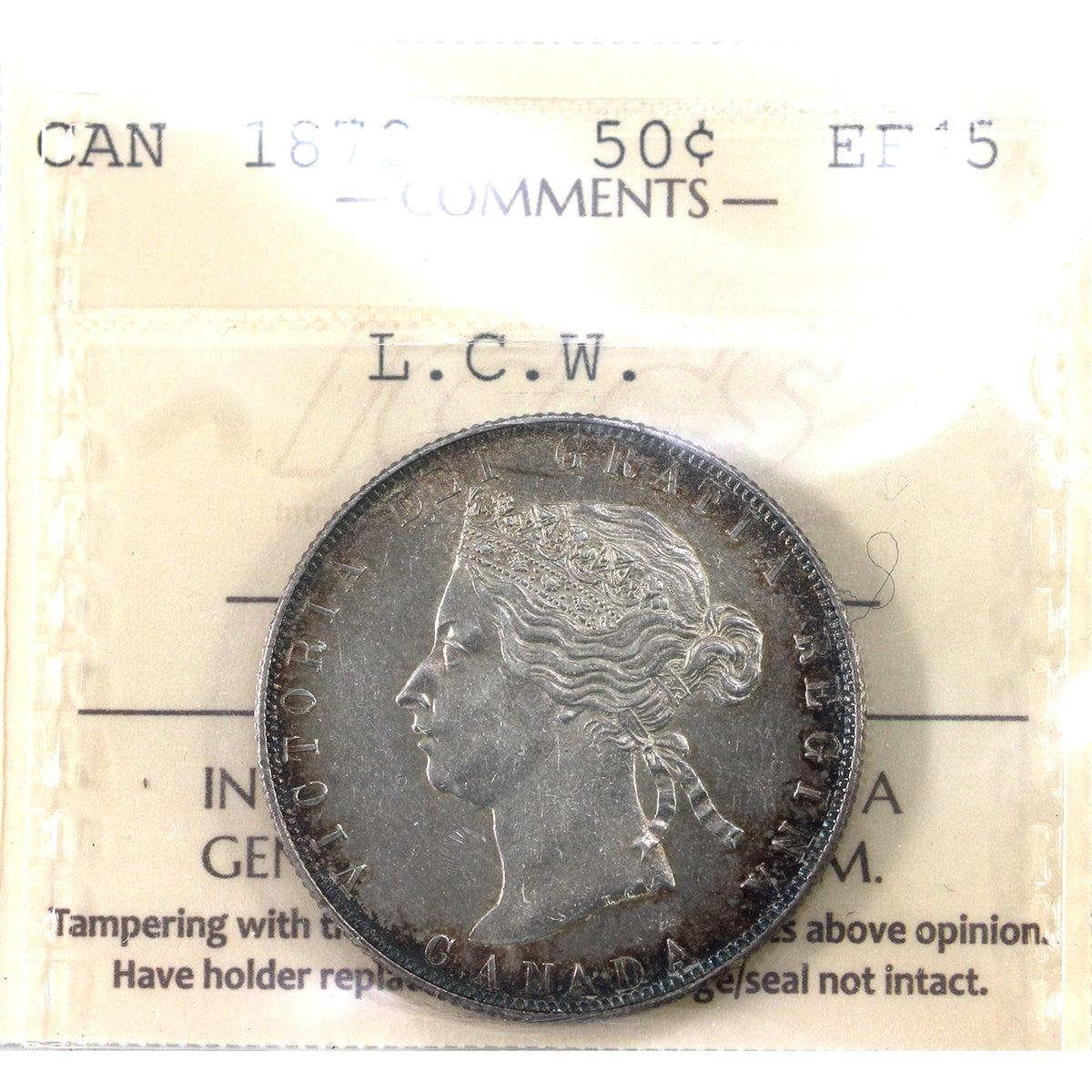 1870 LCW Canada 50-cents ICCS Certified EF-45 – Colonial Acres Coins