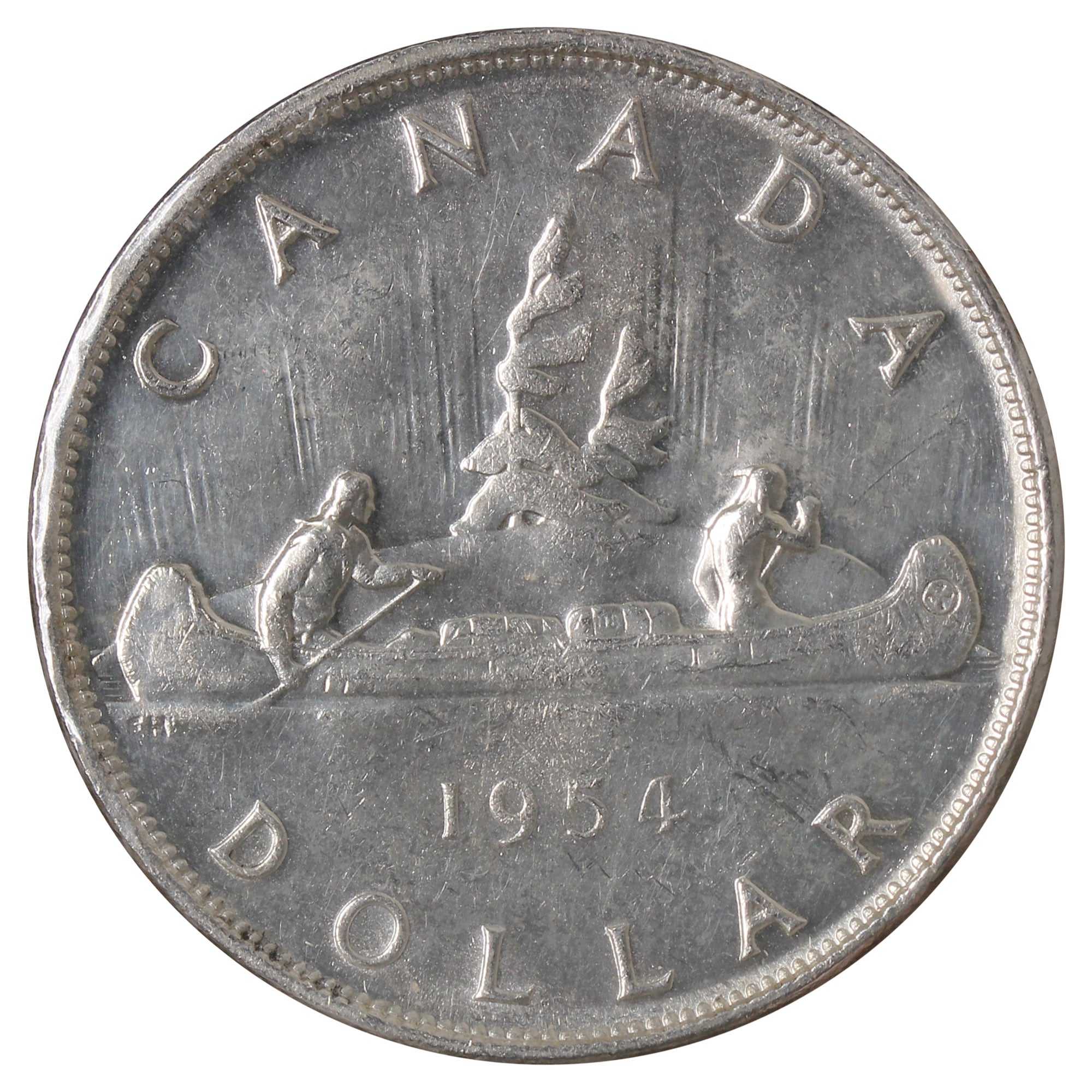 1954 SWL Canada Dollar Almost Uncirculated (AU-50) Scratched – Colonial Acres Coins
