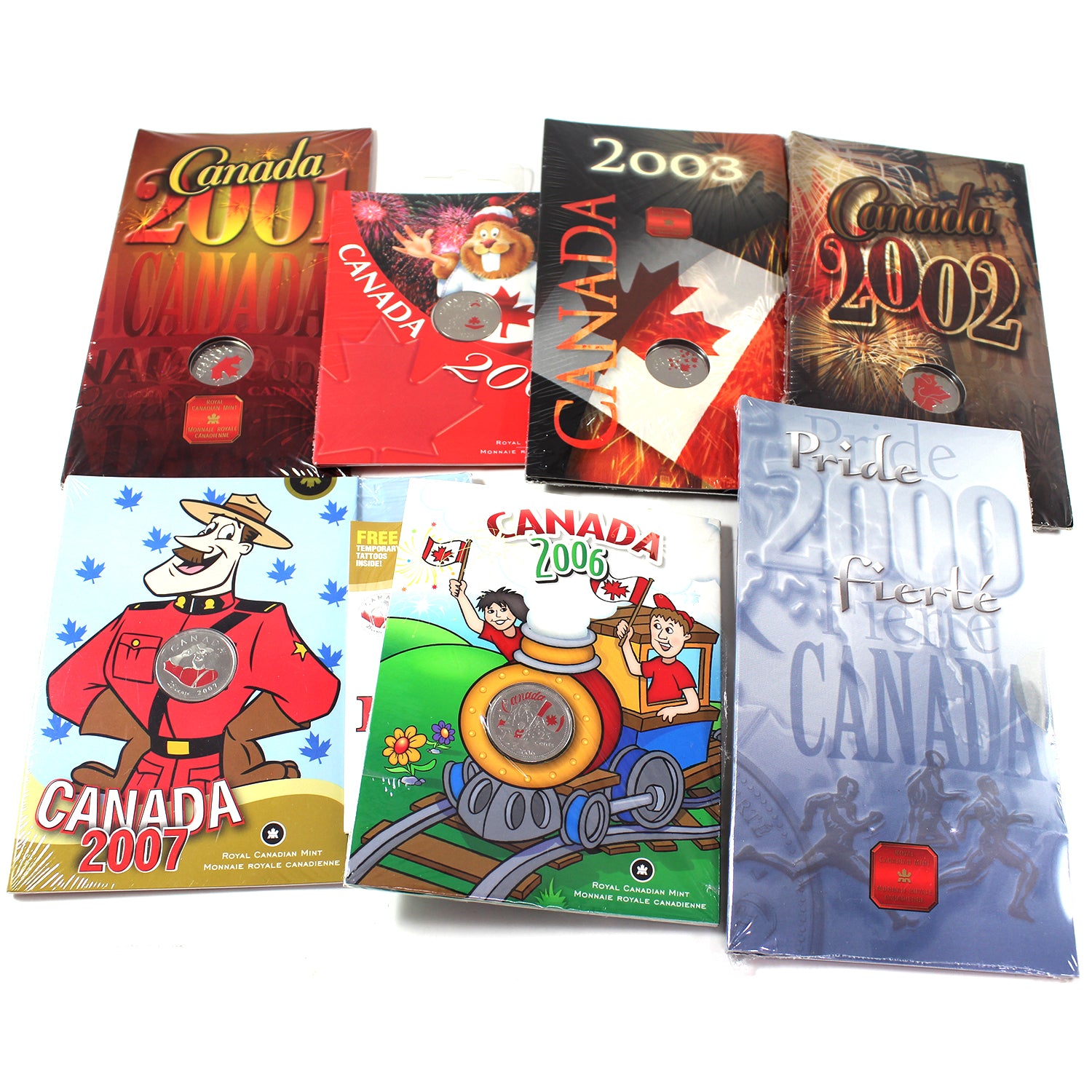 Lot of 7x 2000-2007 Canada Day 25-cent Coins in Card, 7Pcs, (Bends ...