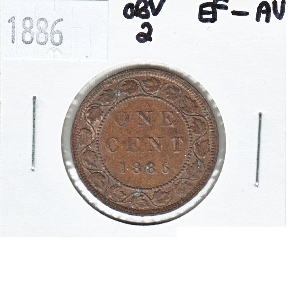 1886 Obv. 2 Canada 1-cent EF-AU (EF45) – Colonial Acres Coins
