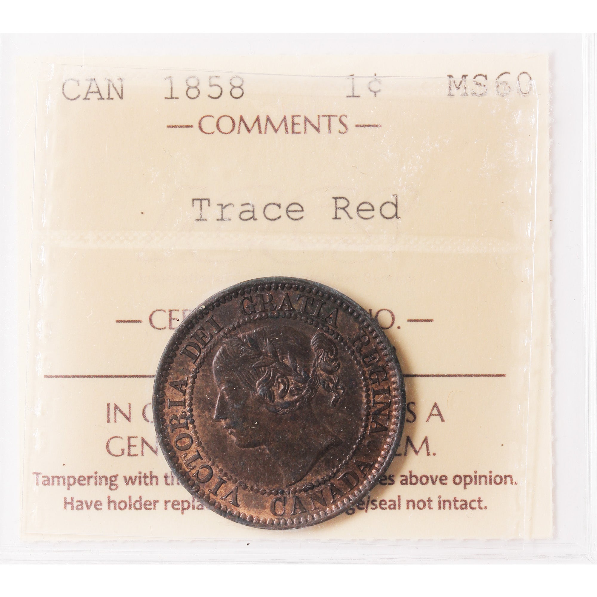 1858 Canada 1-cent ICCS Certified MS60 Trace Red (XNW 832) – Colonial ...