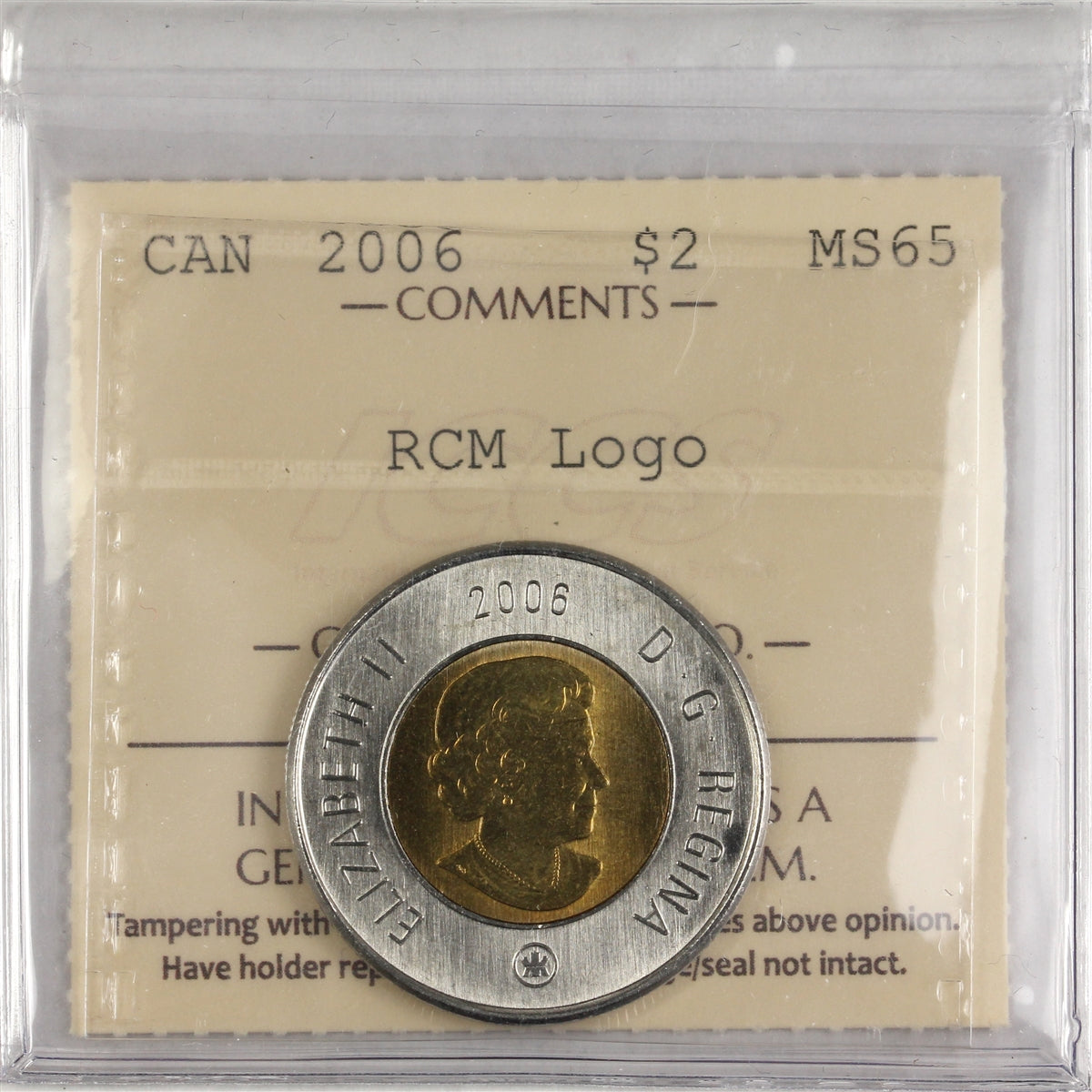 2006 RCM Logo (single date) Canada Two Dollar ICCS Certified MS65 ...