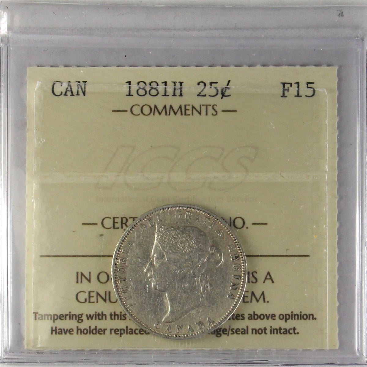 1881H Canada 25-cents ICCS Certified F-15 – Colonial Acres Coins