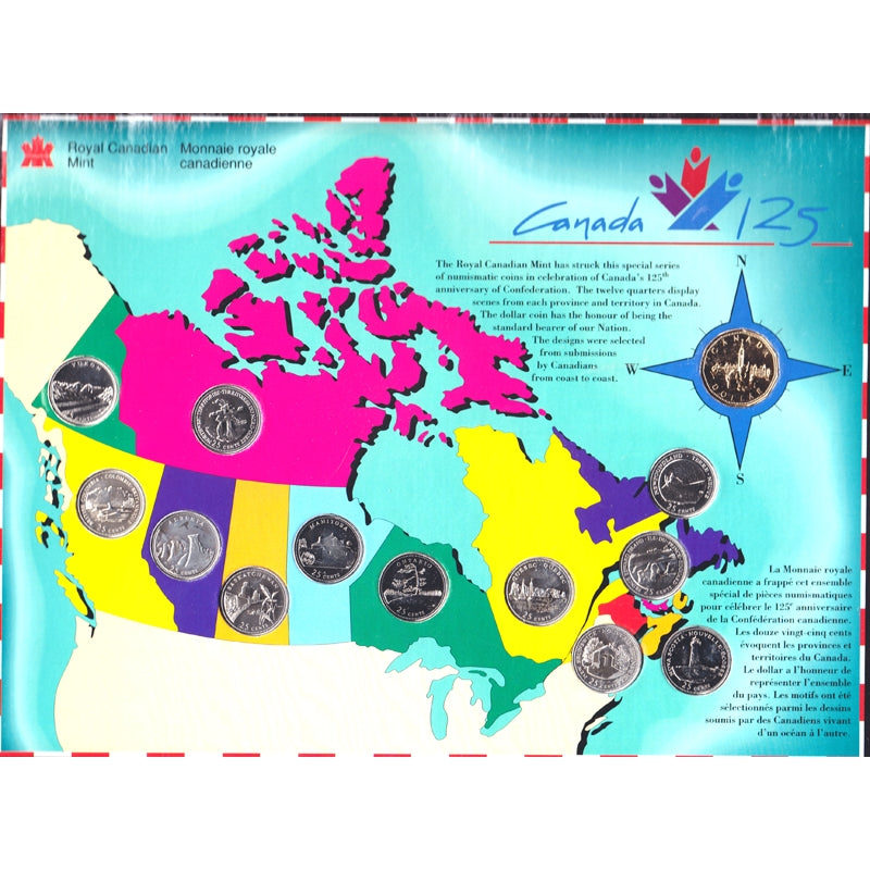 1992 Canada 125 25-cent Set with Parliament Loon on Colourful RCM Map ...