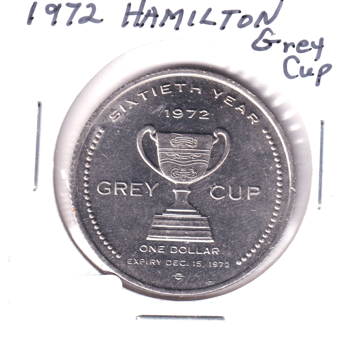 1972 Hamilton, ON, Trade Dollar Token: Grey Cup 60th Year & Football H ...
