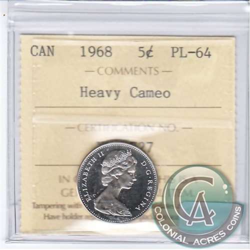 1968 Canada 5-cents ICCS Certified PL64 Heavy Cameo – Colonial Acres Coins