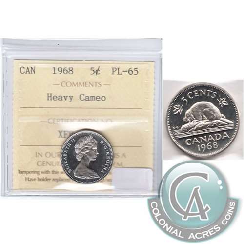 1968 Canada 5-cents ICCS Certified PL65 Heavy Cameo – Colonial Acres Coins