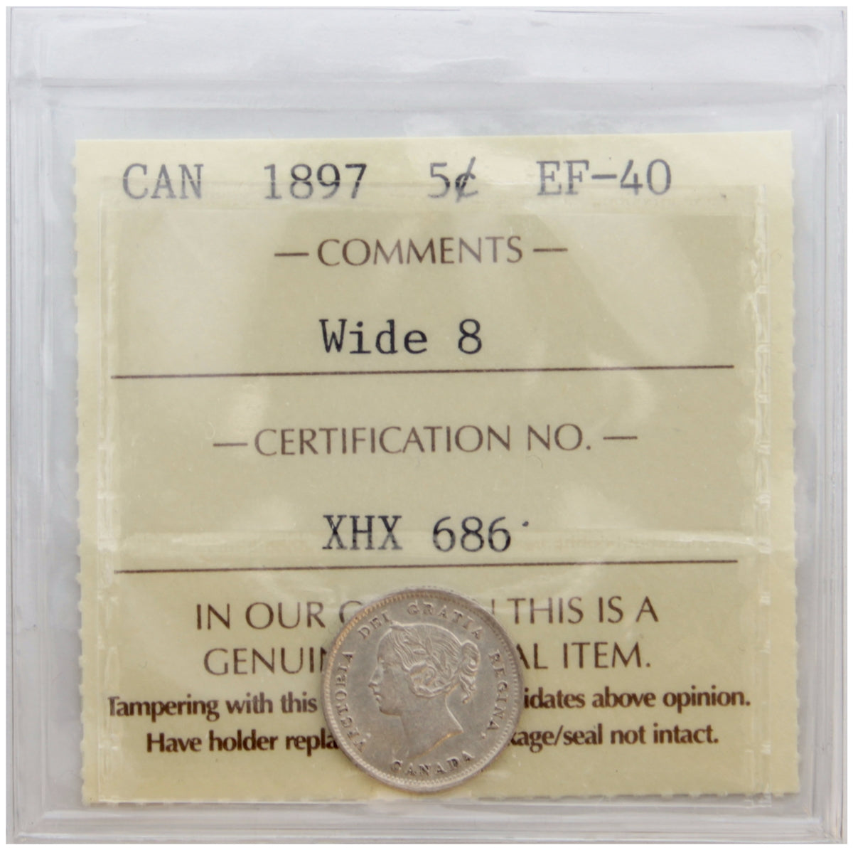 1897 Wide 8 Canada 5-cents ICCS Certified EF40 – Colonial Acres Coins