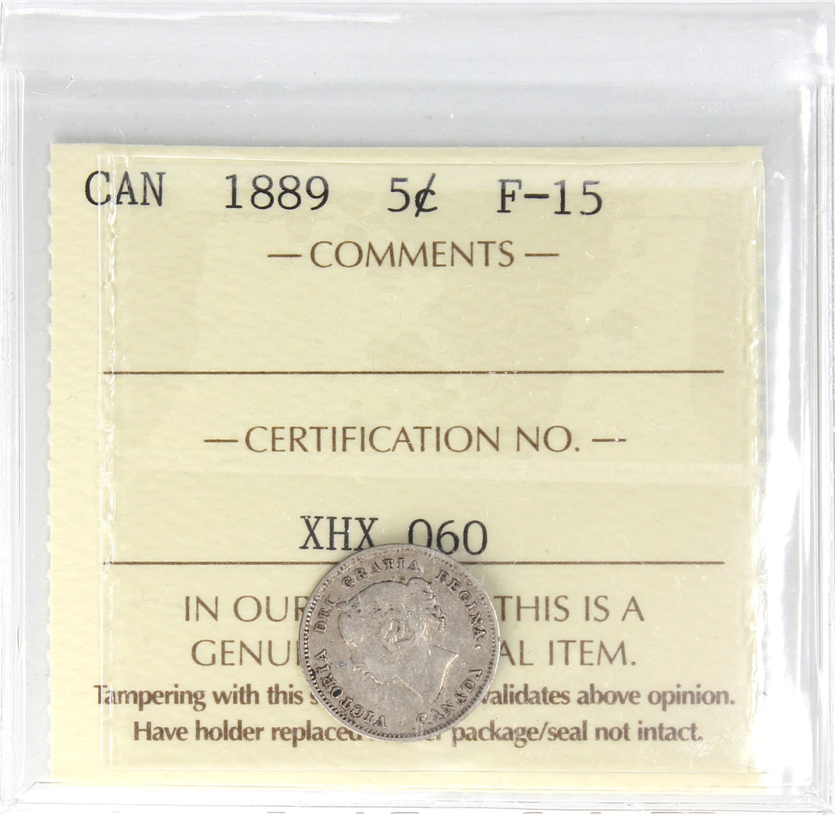 1889 Canada 5-cents ICCS Certified F15 – Colonial Acres Coins