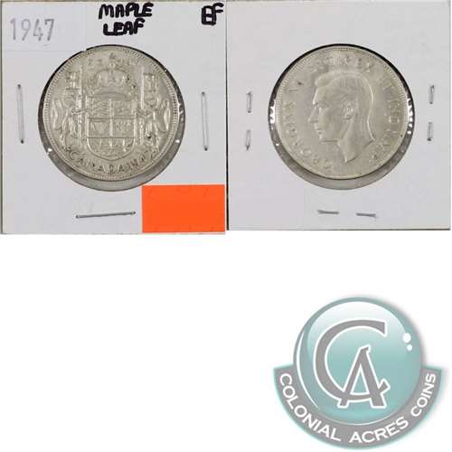1947 Maple Leaf Canada 50-cents Extra Fine (EF40) $ – Colonial Acres Coins