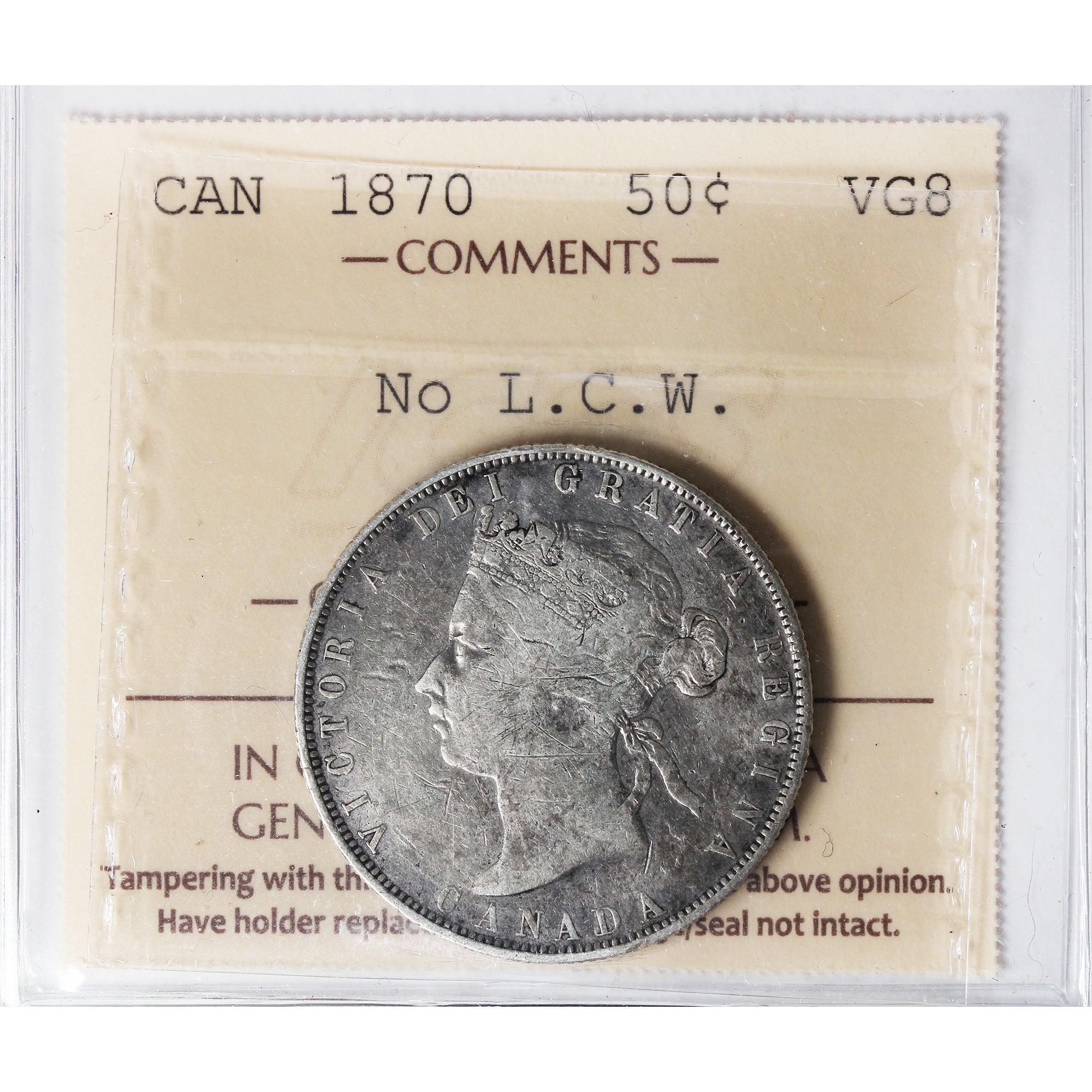 1870 No LCW Canada 50-cents ICCS Certified VG8 – Colonial Acres Coins