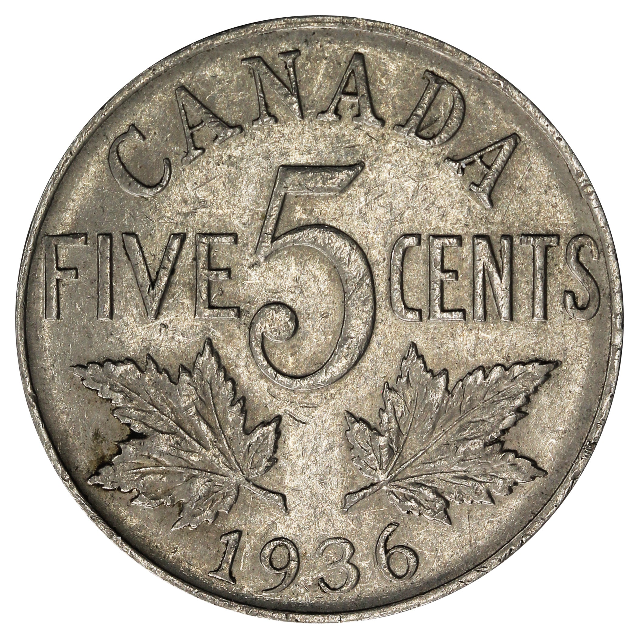 1936 Canada 5-cents Extra Fine (EF40) – Colonial Acres Coins