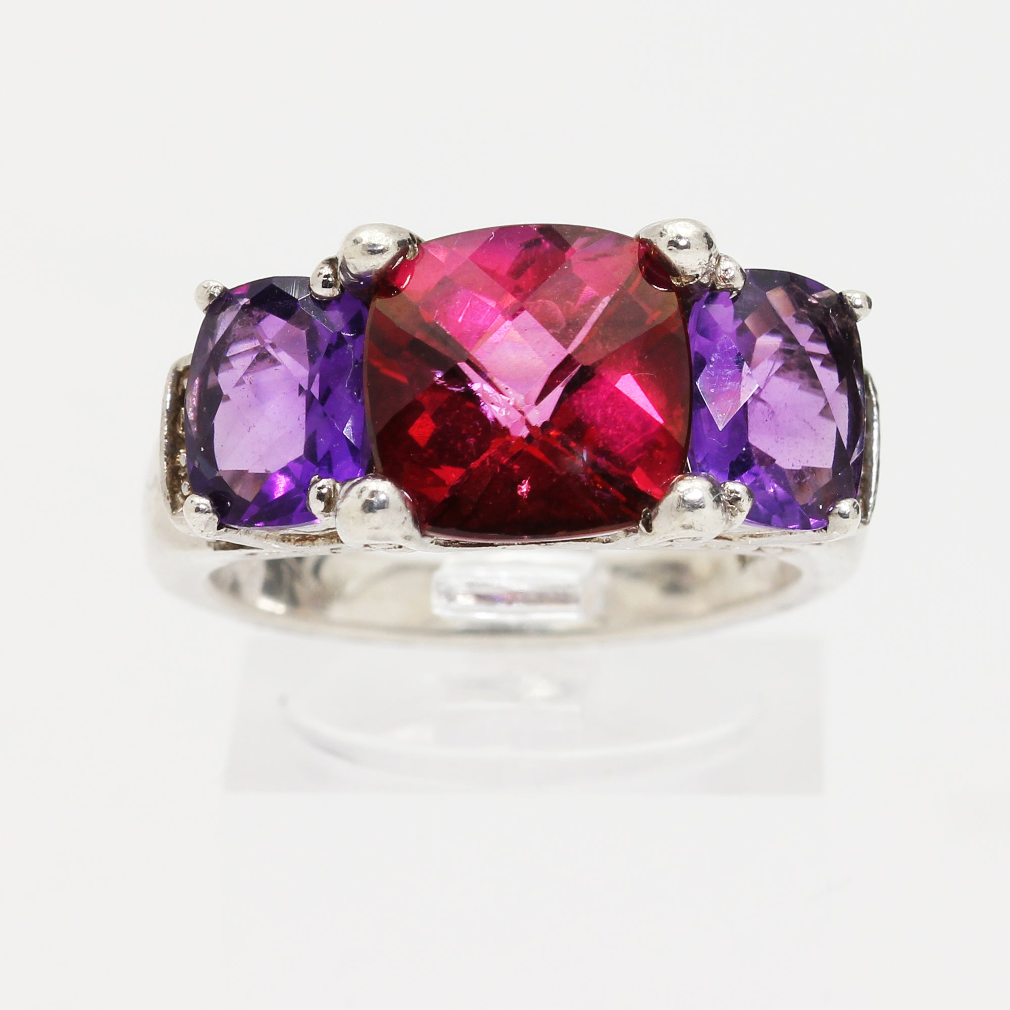 Sterling Silver Pink & Purple Trinity Ring- Size 8 – Colonial Acres Coins