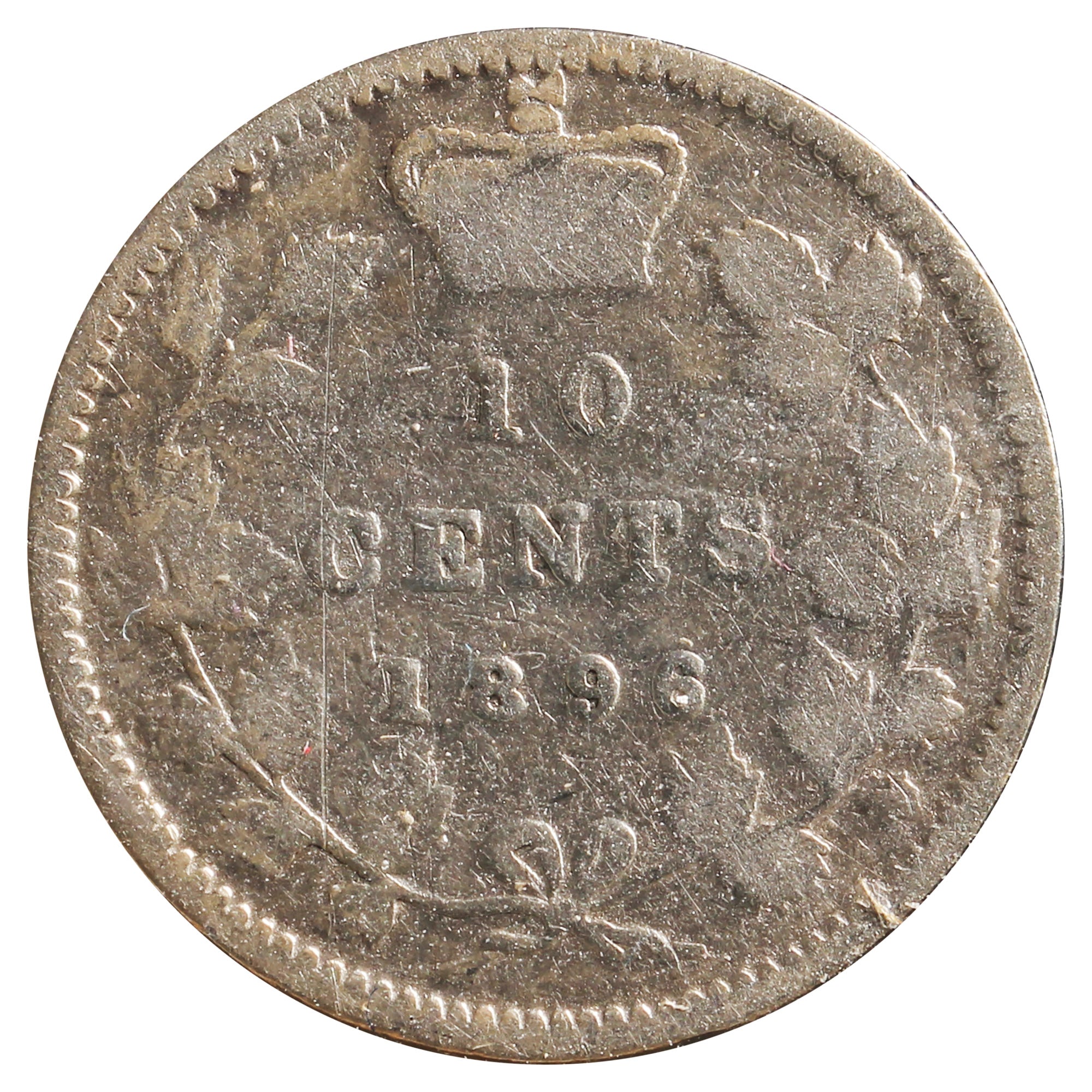 1896 Obv. 5 Canada 10-cents Good (G4) Scratched, Cleaned or Impaired – Colonial Acres Coins