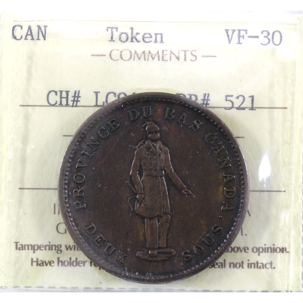 LC-9A1 1837 Lower Canada Penny Bank Token ICCS Certified VF-30 (BR #52 – Colonial Acres Coins
