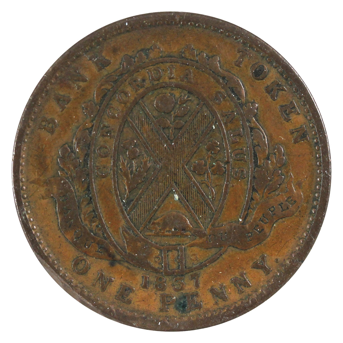 LC-9C2 1837 Lower Canada Banque du Peuple One Penny Token VG-F (VG10 ...