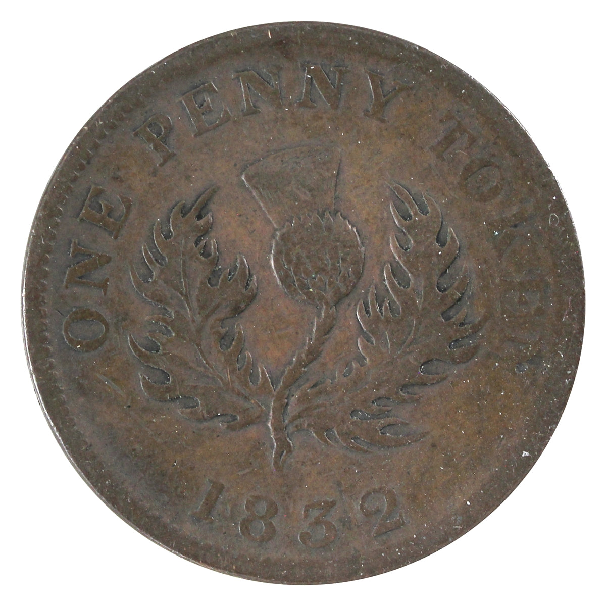 NS-2B1 1832 Nova Scotia George IV Thistle Penny Token Fine (F12) – Colonial Acres Coins