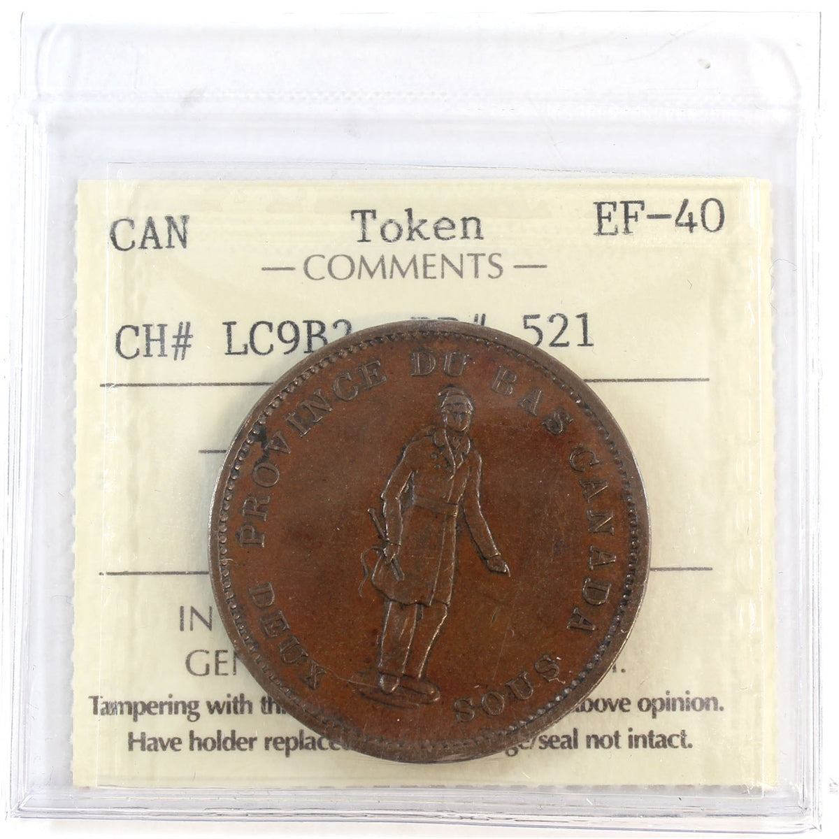 LC-9B2 1837 Lower Canada Penny Token ICCS Certified EF-40 (BR #521) – Colonial Acres Coins