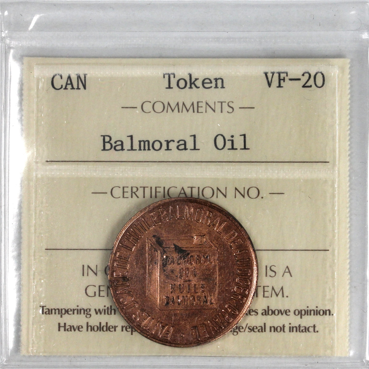 Balmoral Oil Token ICCS Certified VF20) – Colonial Acres Coins