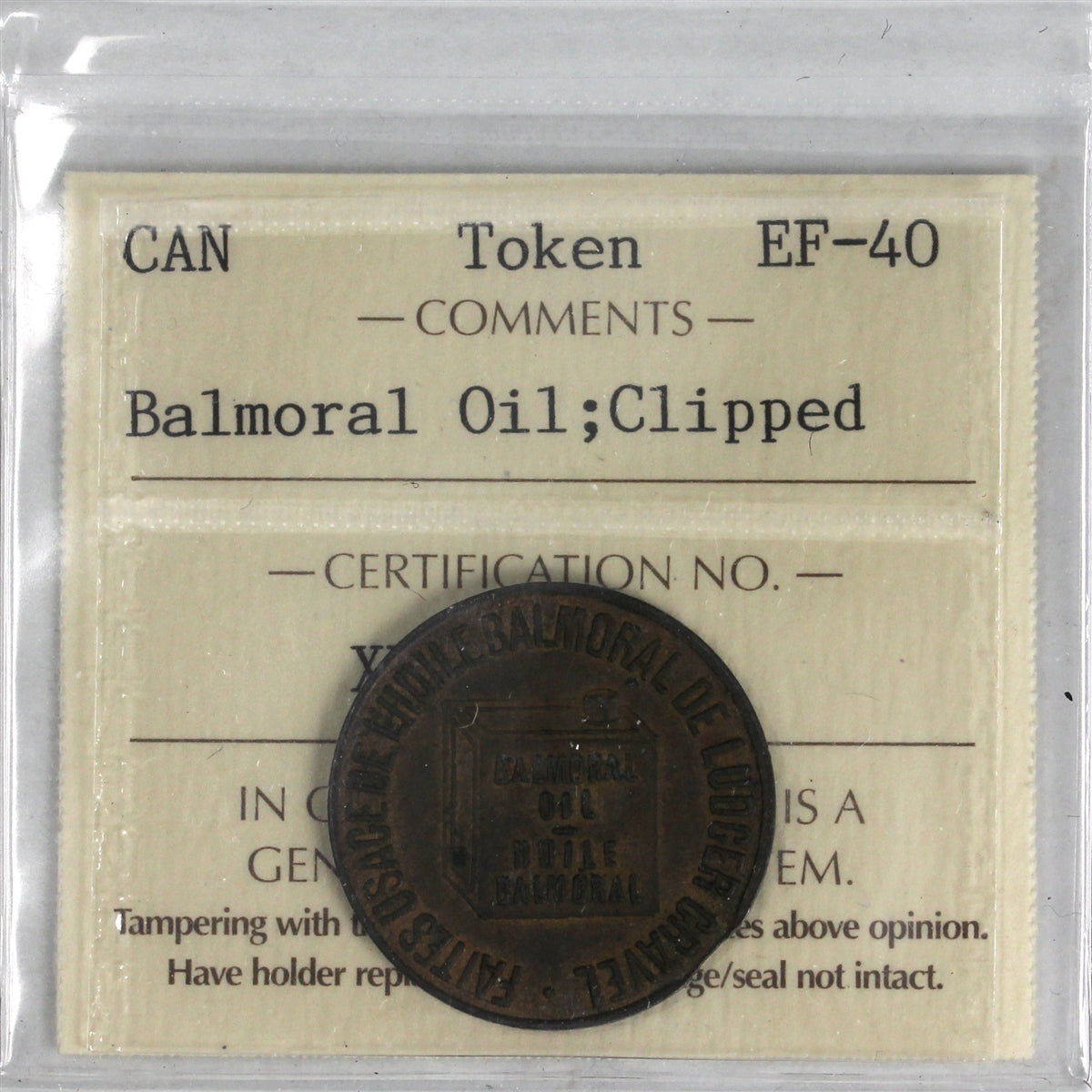 Balmoral Oil Token ICCS Certified EF40 Clipped – Colonial Acres Coins