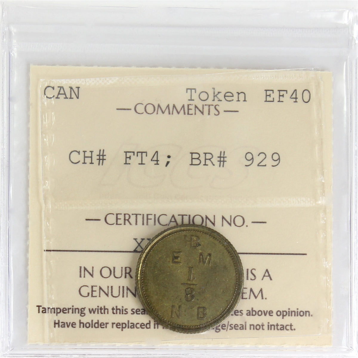 FT-4 (1857) Hudson's Bay Fur Trade 1/8 Made Beaver Token ICCS Certifie ...