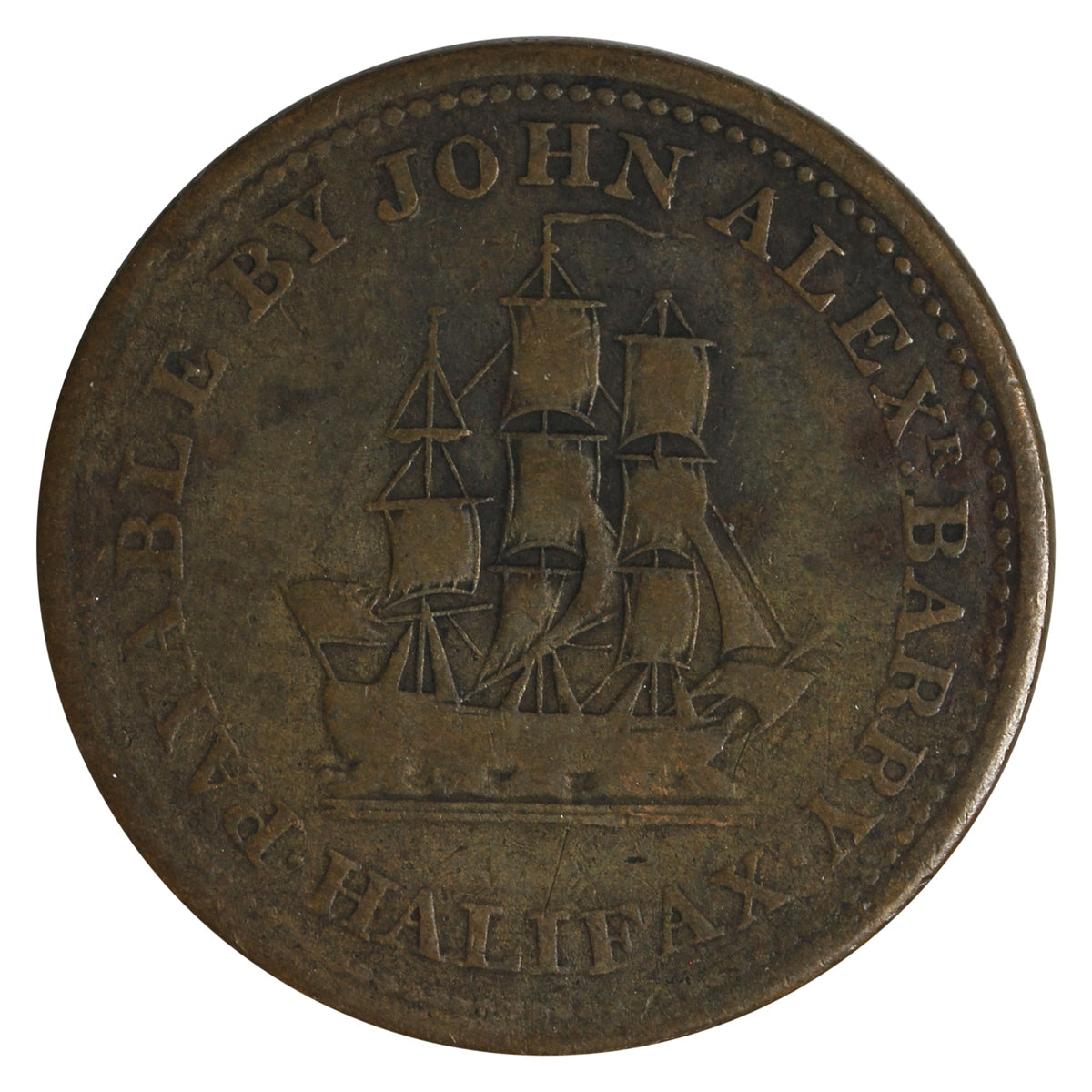 NS-14A5 1815 Nova Scotia John Alexr. Barry, Halifax Half Penny Token F ...