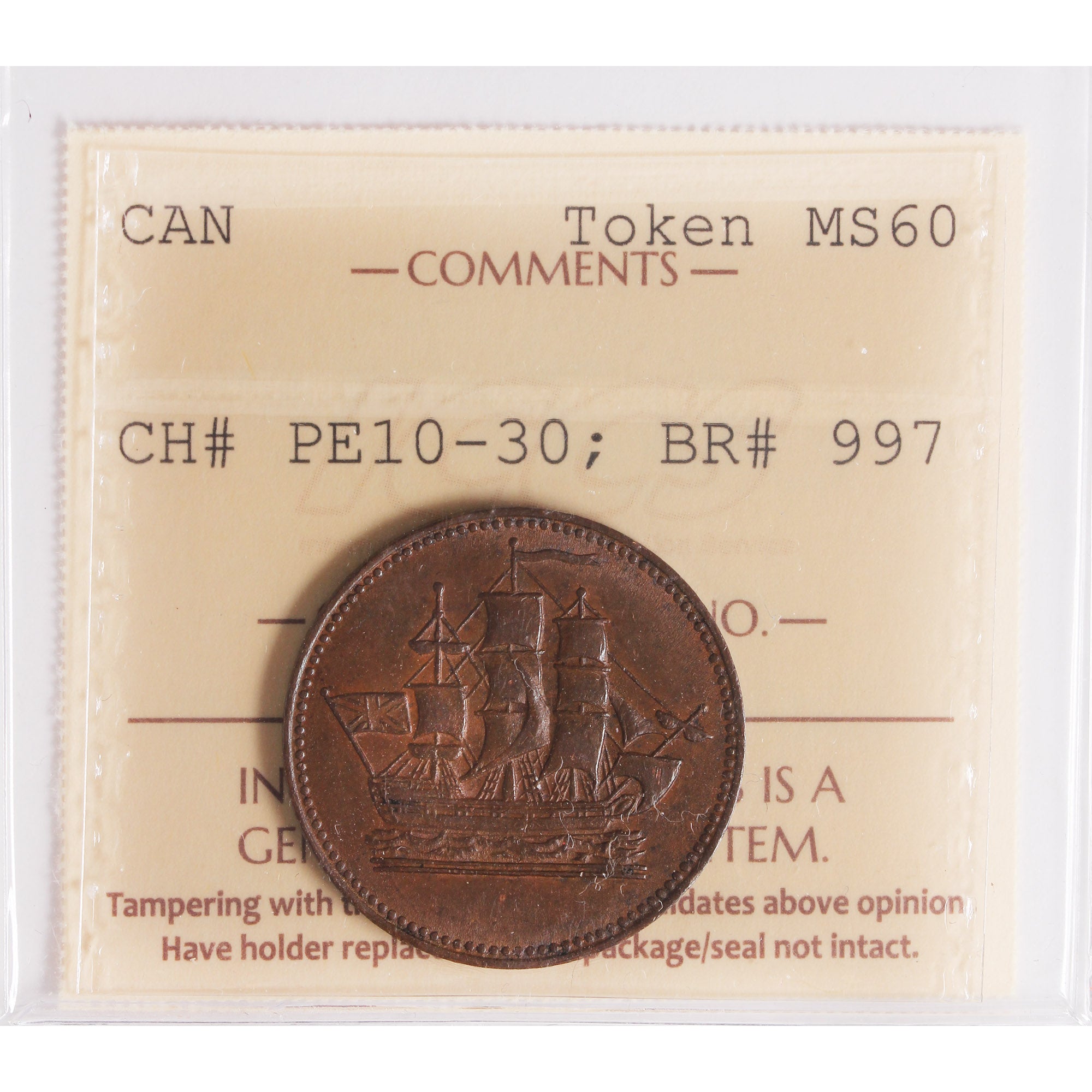 PE-10-30 (1835) PEI Ships Colonies & Commerce Token ICCS Certified MS ...