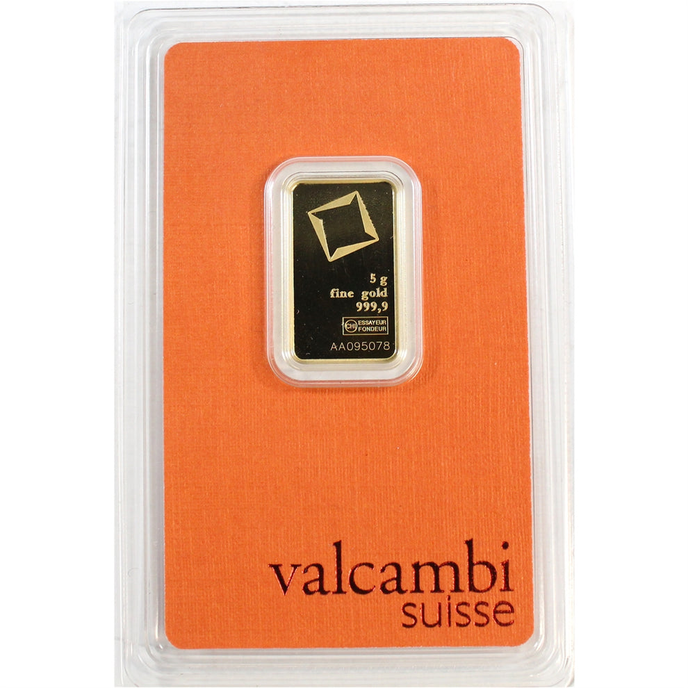 Valcambi Suisse 5 gram .9999 Gold Bar in Original Package (No Tax) - S ...