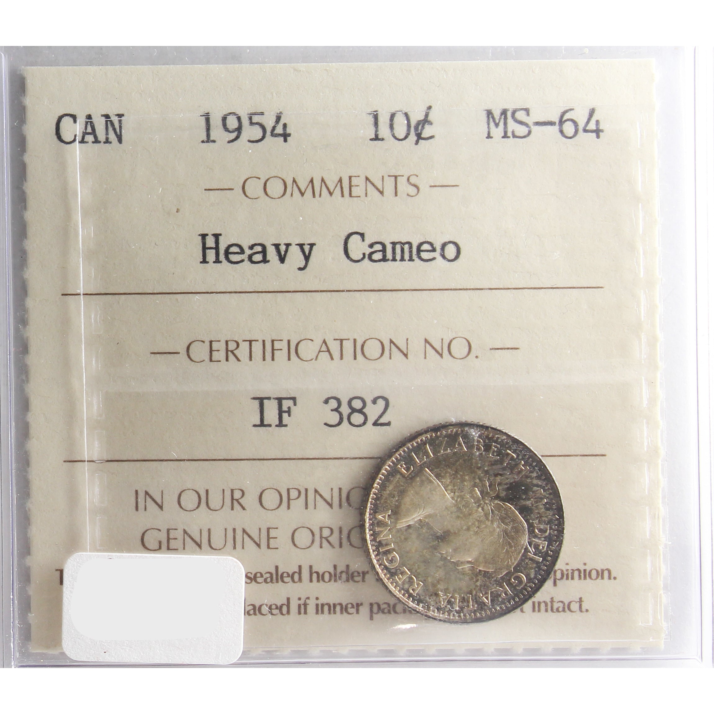 1954 Canada 10-cents ICCS Certified MS-64 Heavy Cameo – Colonial Acres ...