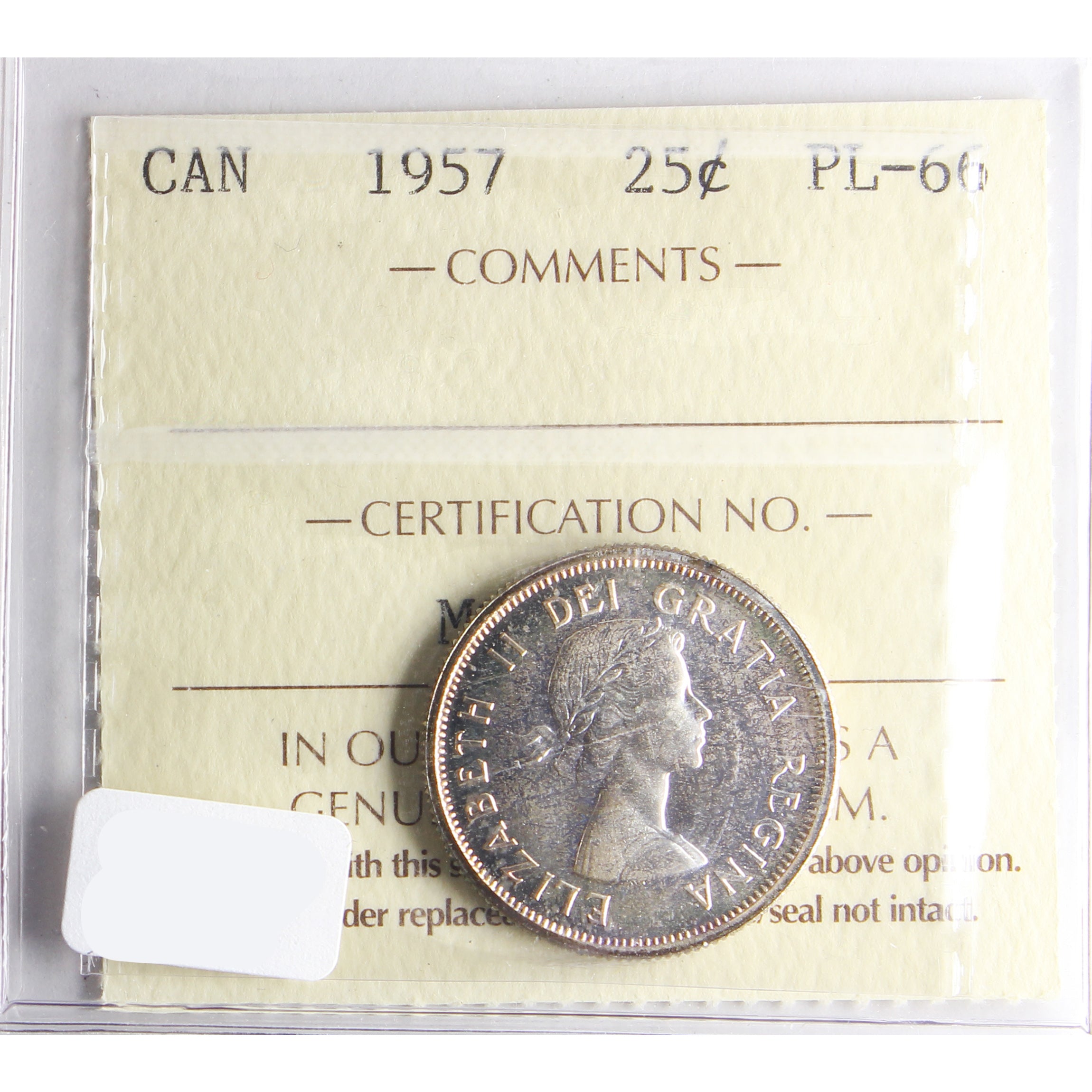 1957 Canada 25-cents ICCS Certified PL-66 – Colonial Acres Coins