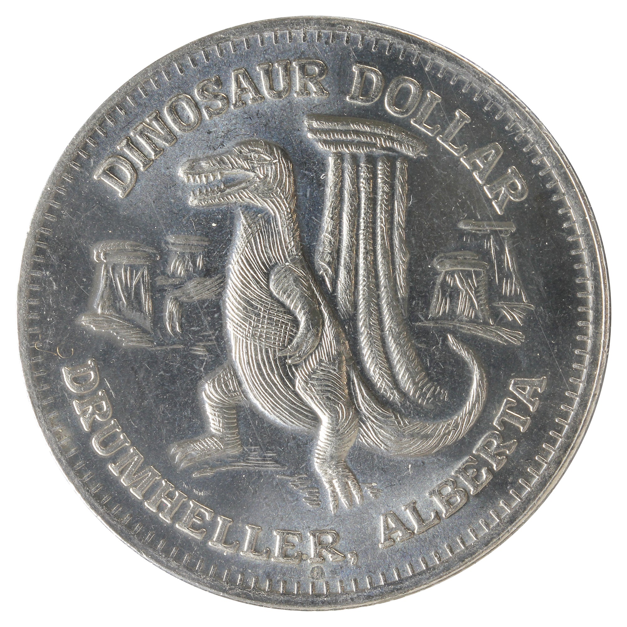 1987 Drumheller, Alberta Dinosaur Dollar Token – Colonial Acres Coins