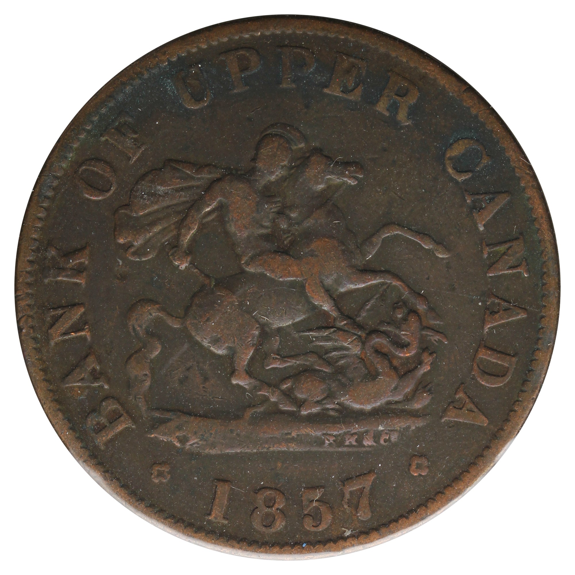 PC-5D 1857 Upper Canada Bank Token Half Penny VG-F (VG-10) impaired ...