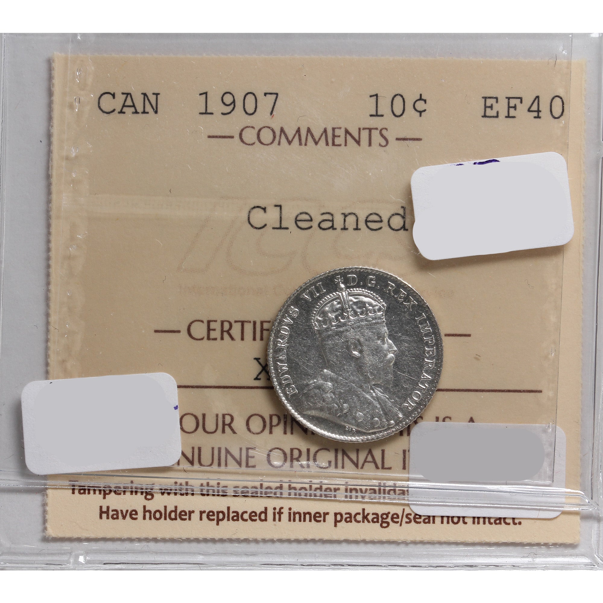 1907 Canada 10-cents ICCS Certified EF-40 Cleaned – Colonial Acres Coins