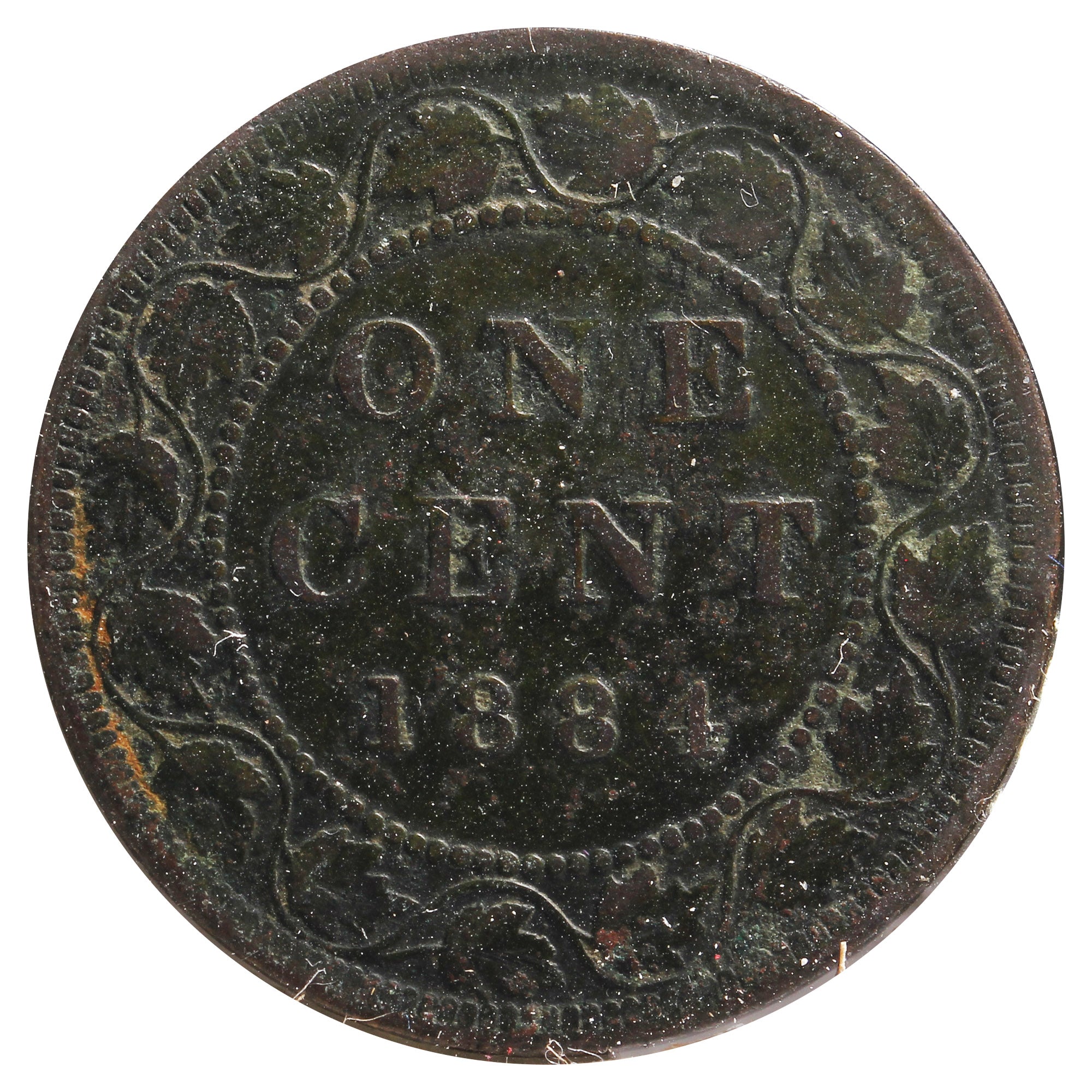 1884 Obv. 2 Canada 1-Cent F-VF (F15) Scratched, Cleaned or Impaired – Colonial Acres Coins