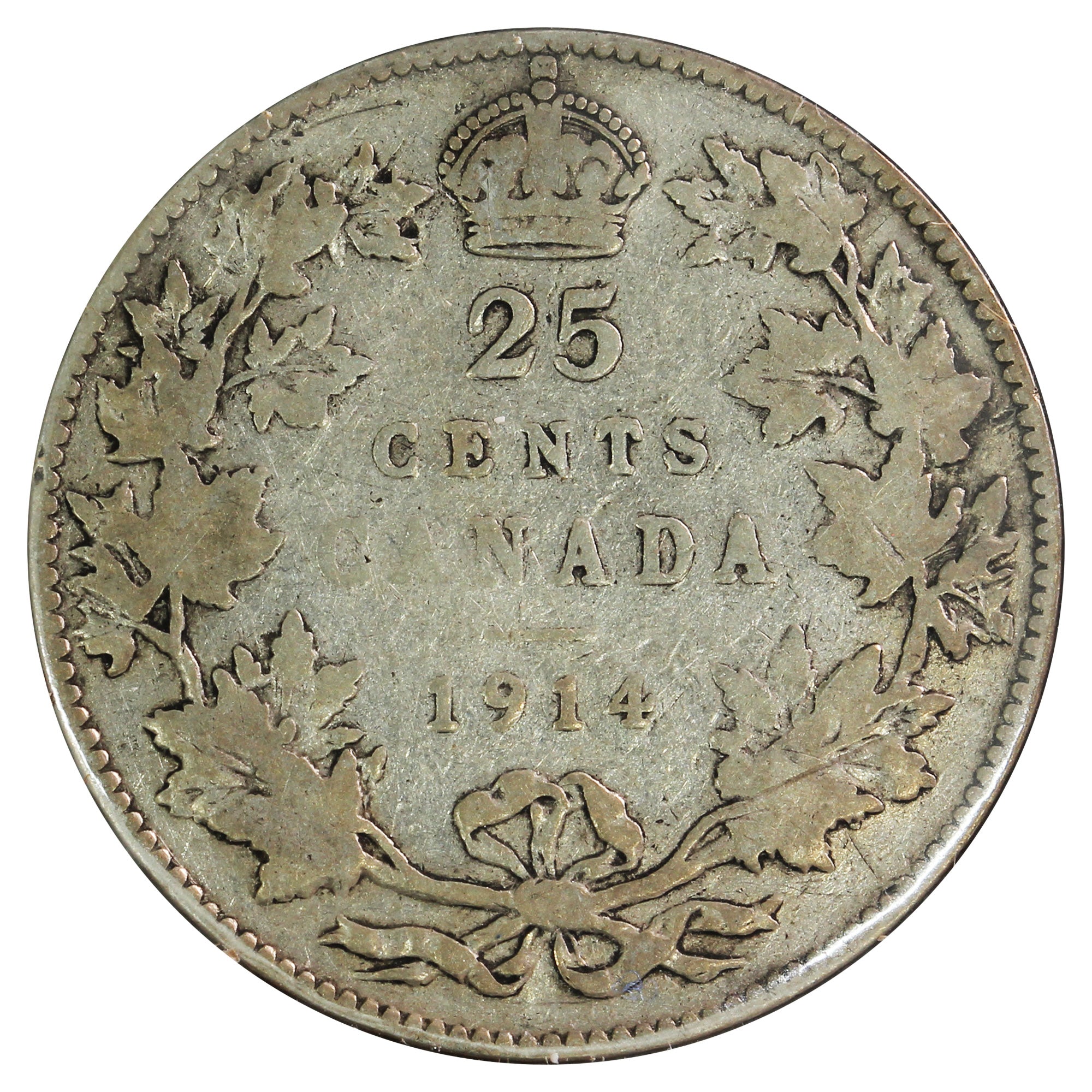 1914 Canada 25-Cents Good (G4) Scratched, Cleaned or Impaired – Colonial Acres Coins