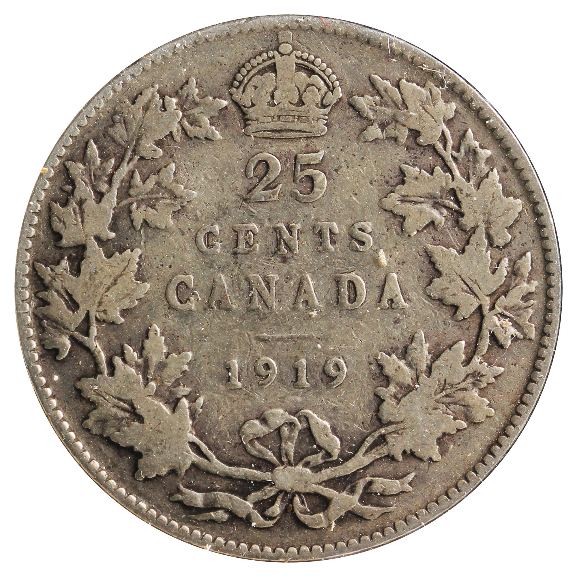 1919 Canada 25-Cents Very Good (VG8) Scratched, Cleaned or Impaired – Colonial Acres Coins
