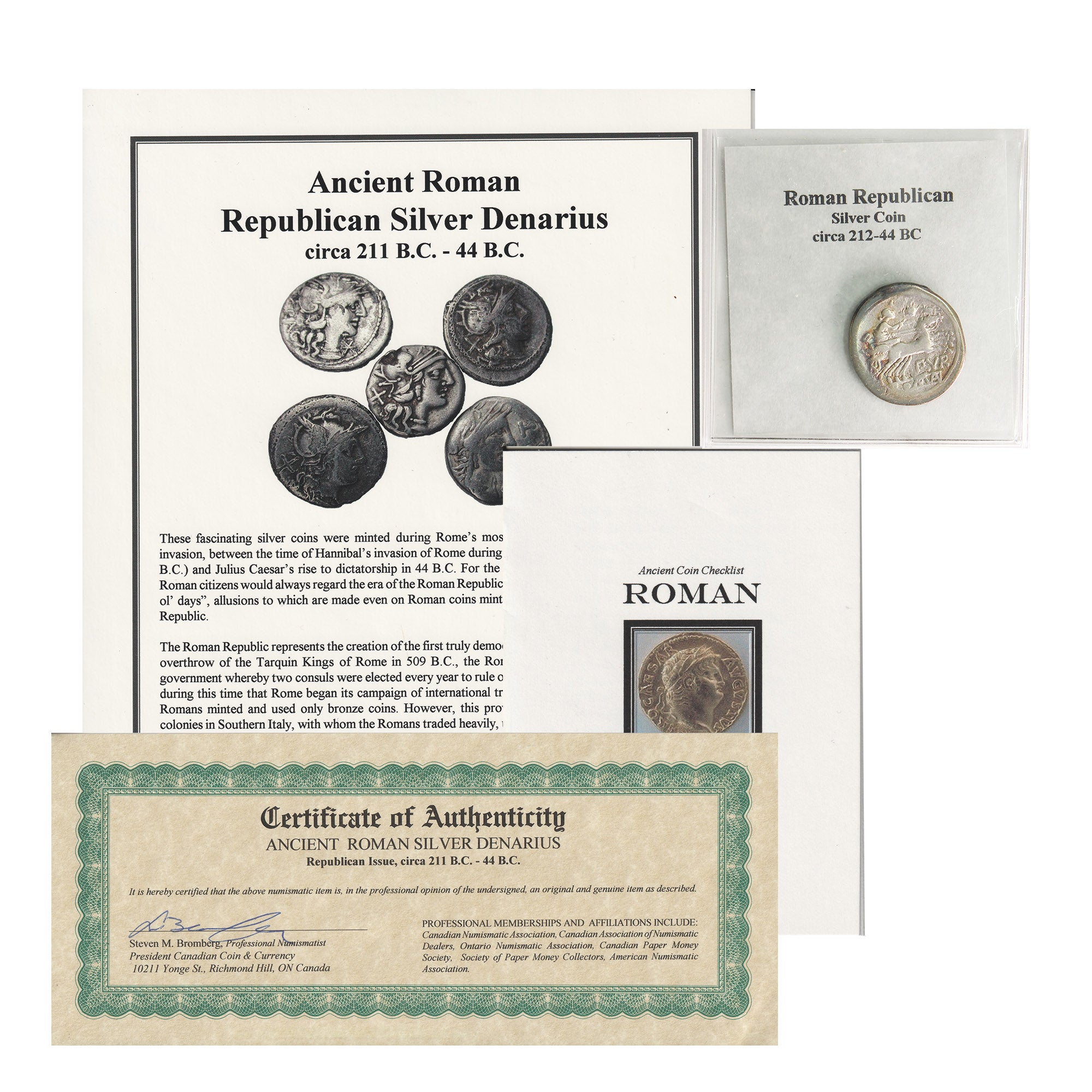 212-44 BC Ancient Roman Republican Denarius Silver Coin and Info Sheet ...