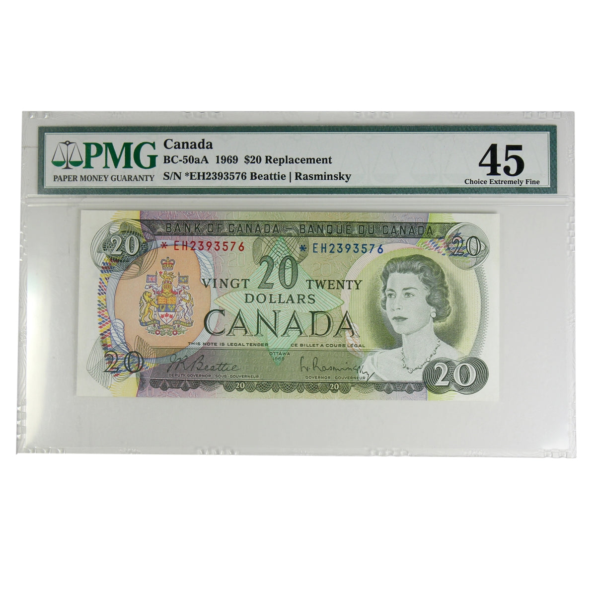 BC-50aA 1969 Canada $20 Beattie-Rasminsky, Replacement, *EH PMG Certif – Colonial Acres Coins