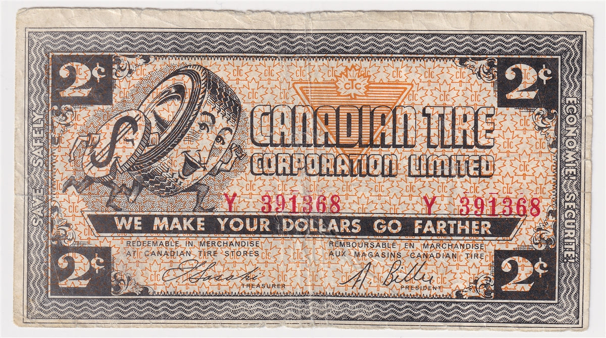 G4-B-Y 1962 Canadian Tire Coupon 2 Cents Fine – Colonial Acres Coins