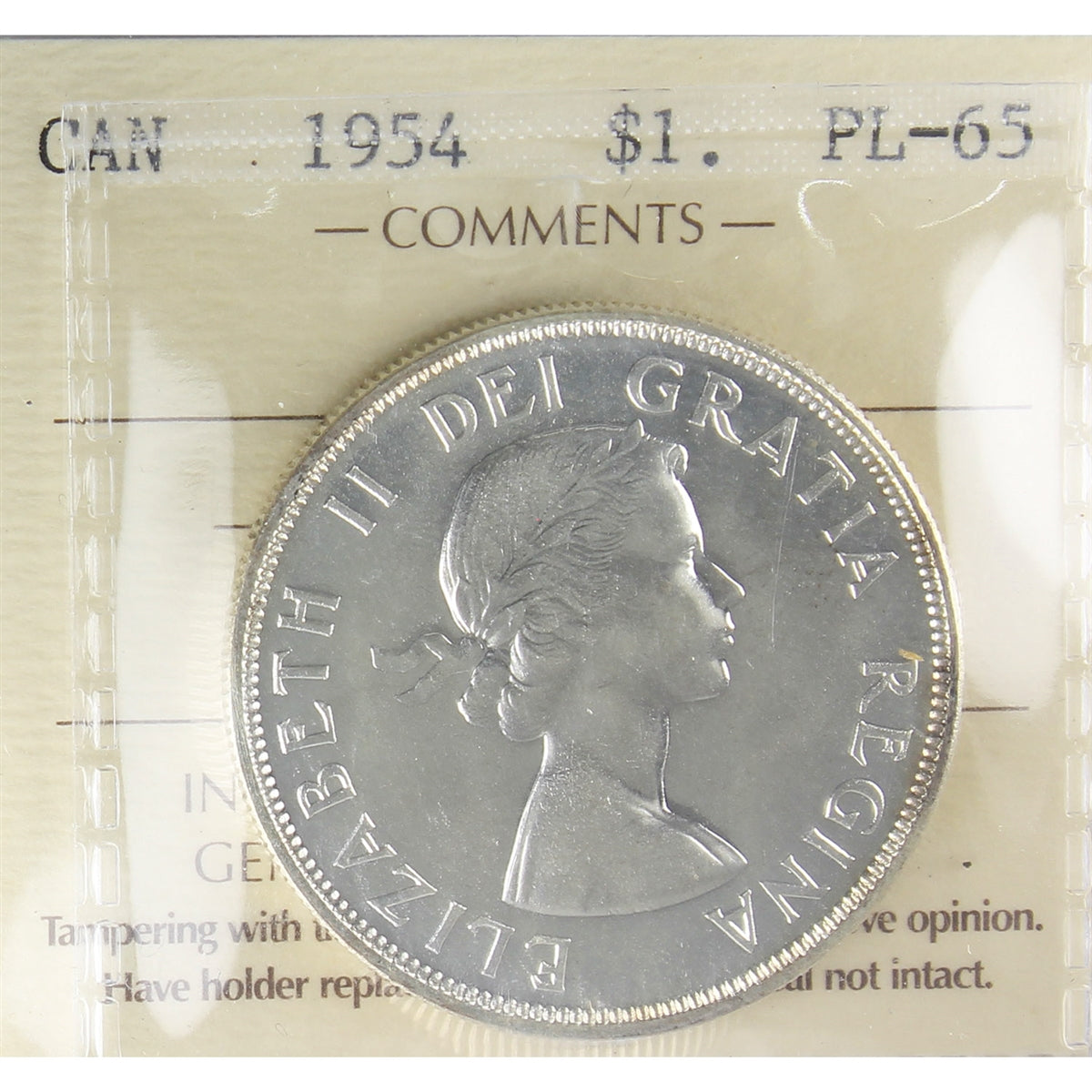 1954 Canada Dollar ICCS Certified PL65 – Colonial Acres Coins