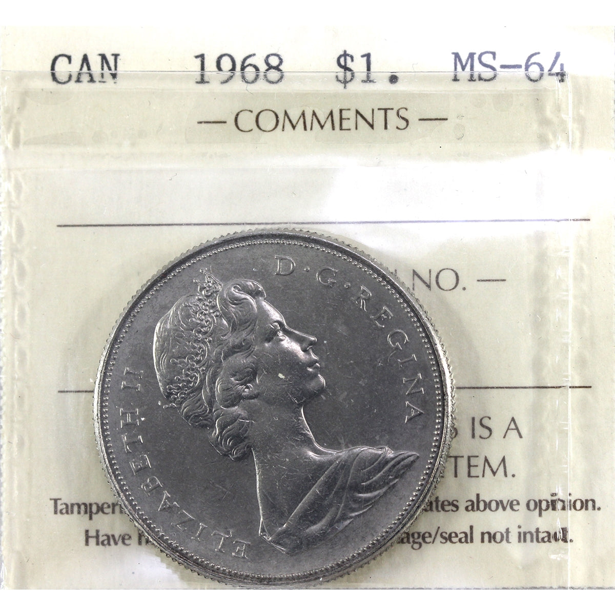 1968 Canada Dollar ICCS Certified MS64 – Colonial Acres Coins