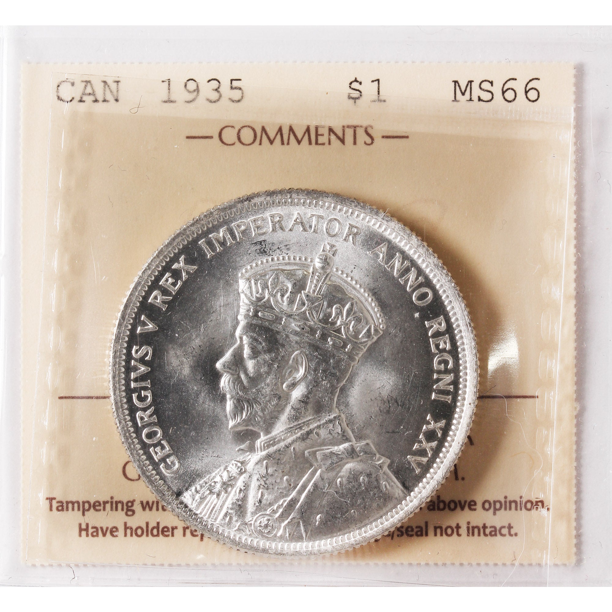 1935 Canada Dollar ICCS Certified MS66 (XXR 427) – Colonial Acres Coins