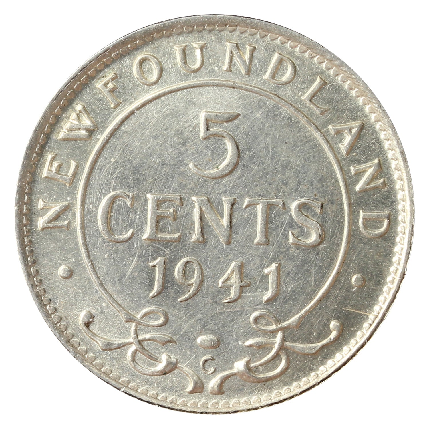 1941C Newfoundland 5-Cents AU-UNC (AU-55) Scratched or impaired – Colonial Acres Coins