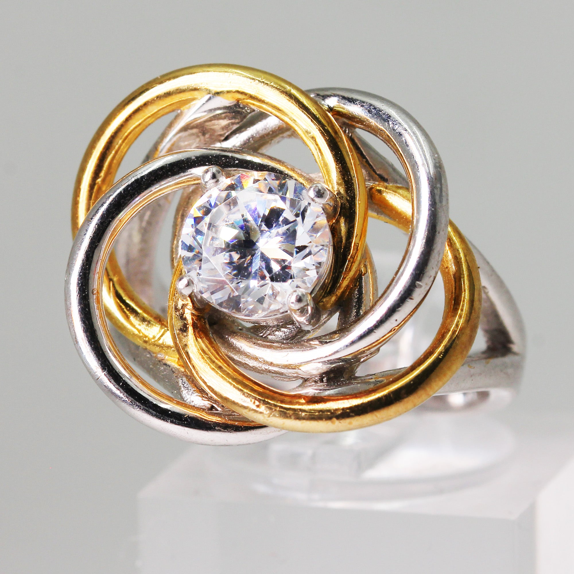 Lady's Sterling Silver Interlocking Trinity-Inspired Clear Stone Ring ...