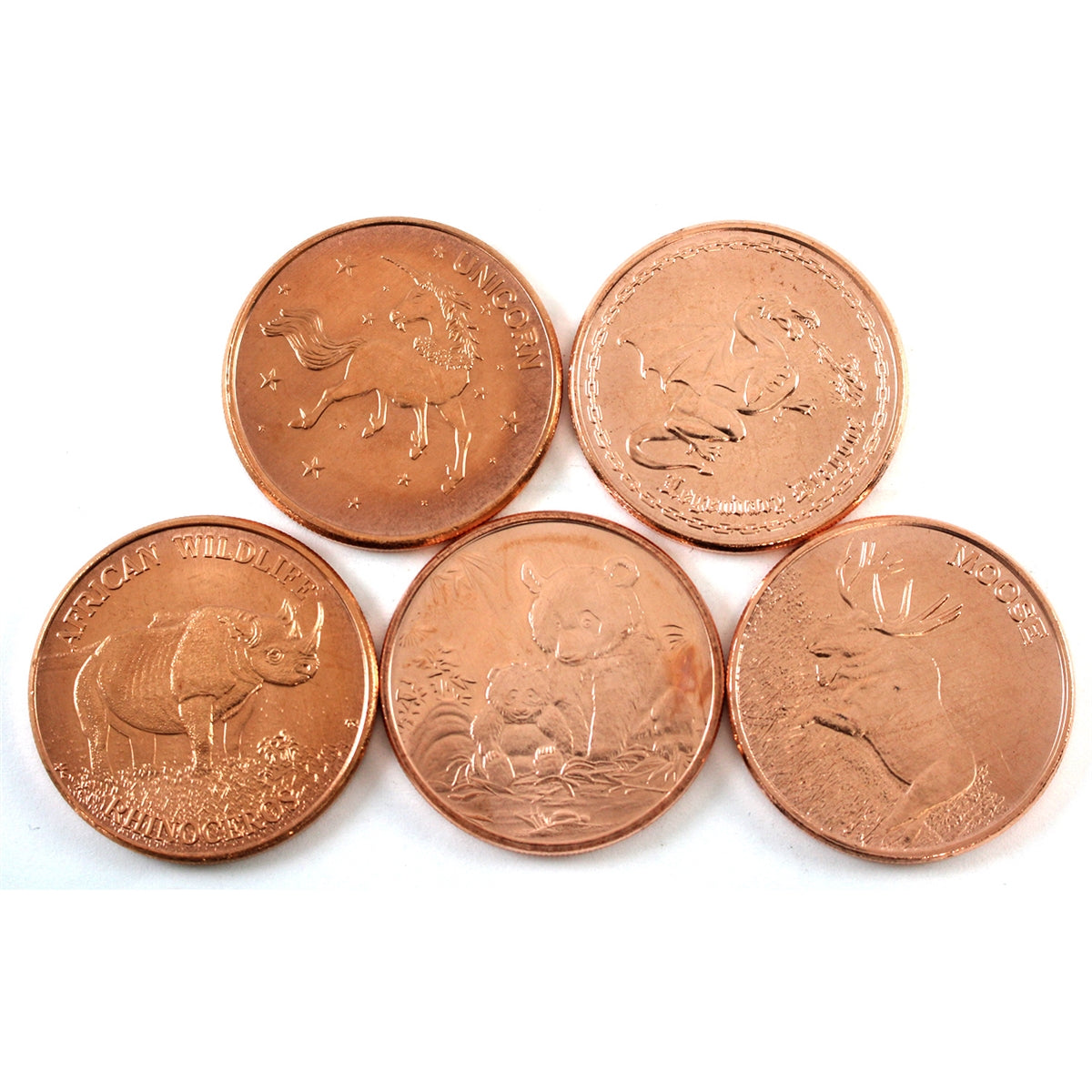 Lot of 5x Different Animal/Mythic 1oz. AVDP .999 Fine Copper Rounds, 5 ...