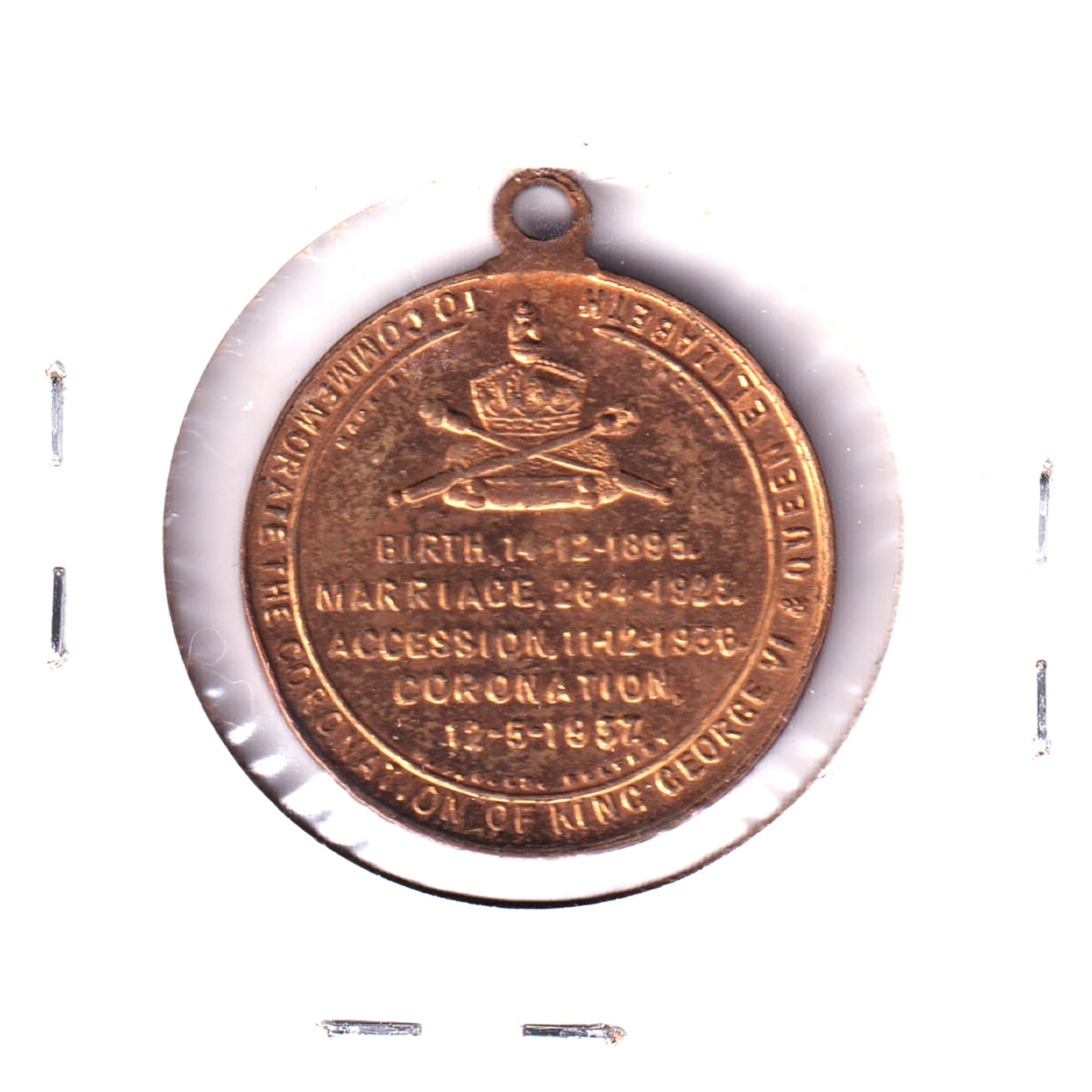 1937 King George VI & Queen Elizabeth Coronation Medalet (Wear & corro ...