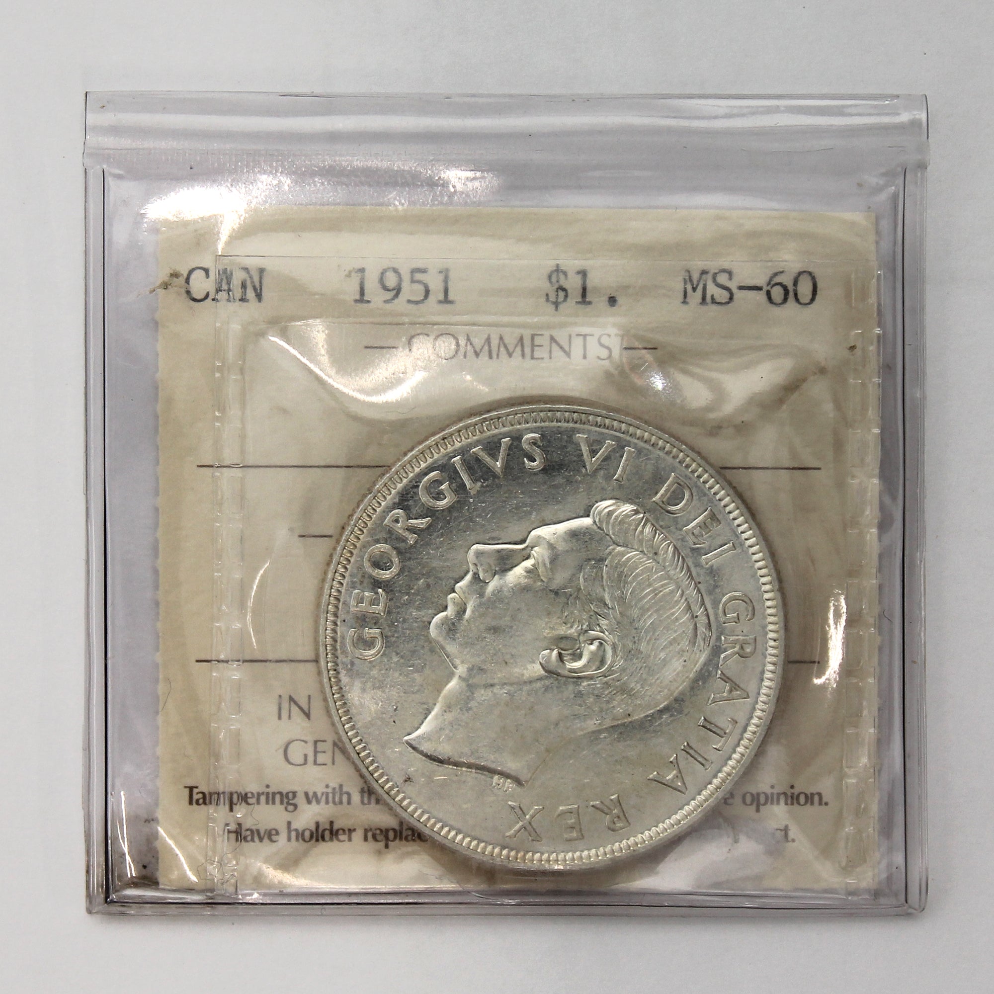 1951 Canada Dollar ICCS Certified MS60 (Toned) – Colonial Acres Coins