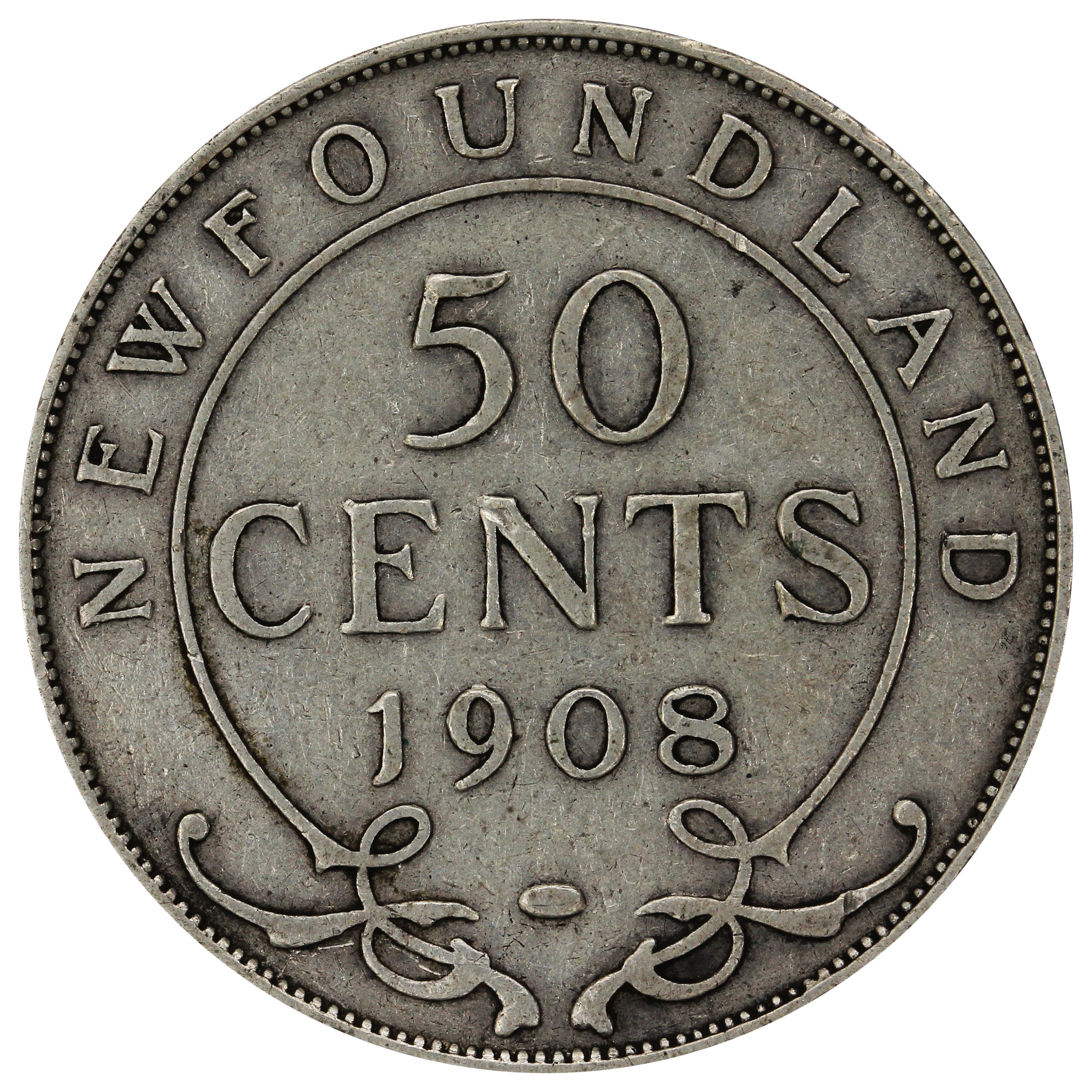 1908 Newfoundland 50-cents Fine (F12) – Colonial Acres Coins